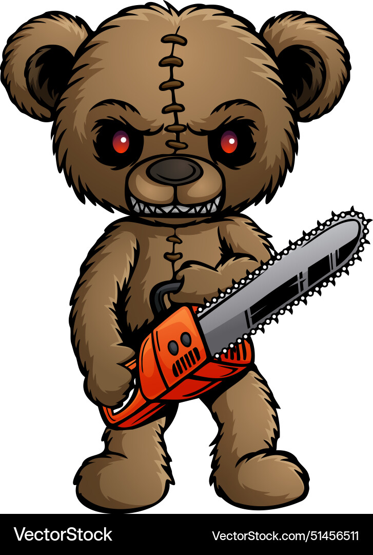Cartoon monster teddy bear holding chainsaw Vector Image