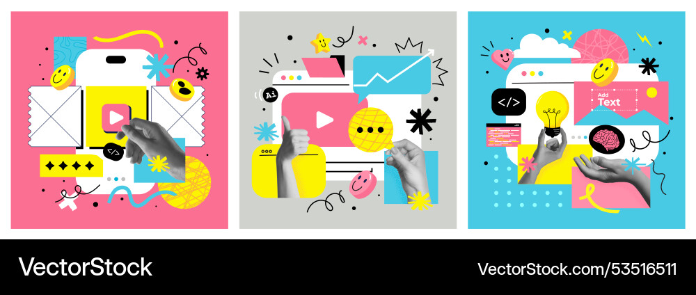 Collage poster design - app development Royalty Free Vector