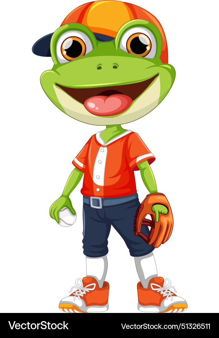 Frog in baseball attire holding a ball Royalty Free Vector