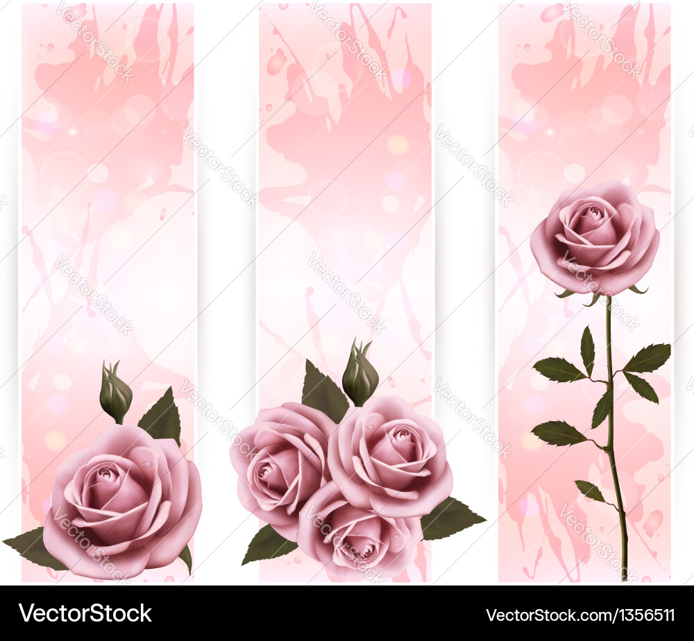 Pink Rose Holiday Banners Royalty Free Vector Image