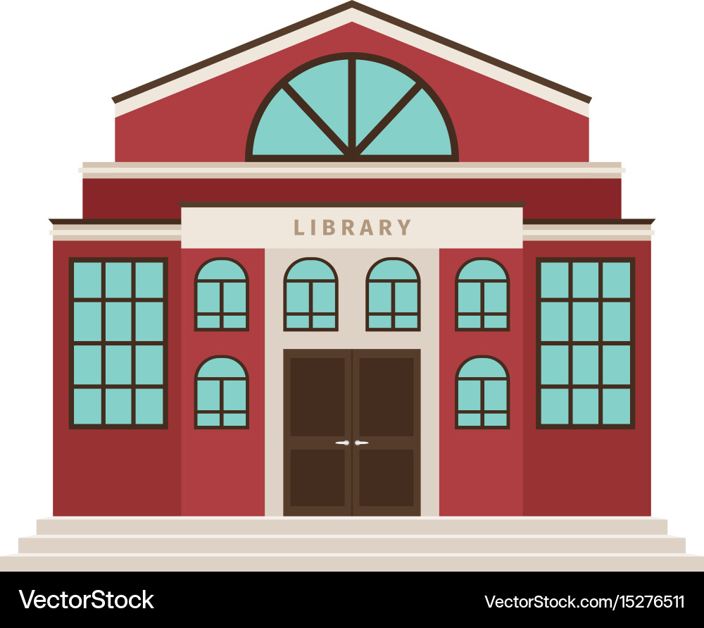 Red library cartoon building icon Royalty Free Vector Image