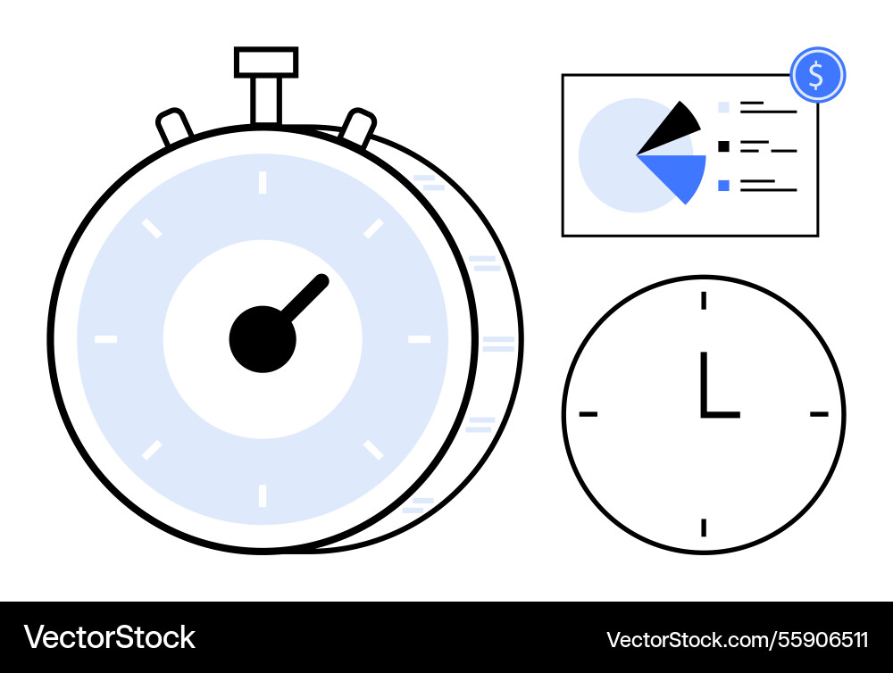 Stopwatch clock and data chart representing time Vector Image