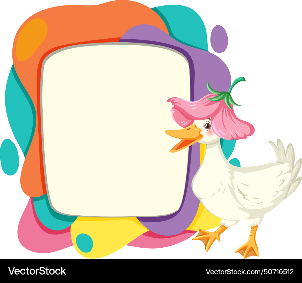 Cartoon duck beside a vibrant abstract frame Vector Image