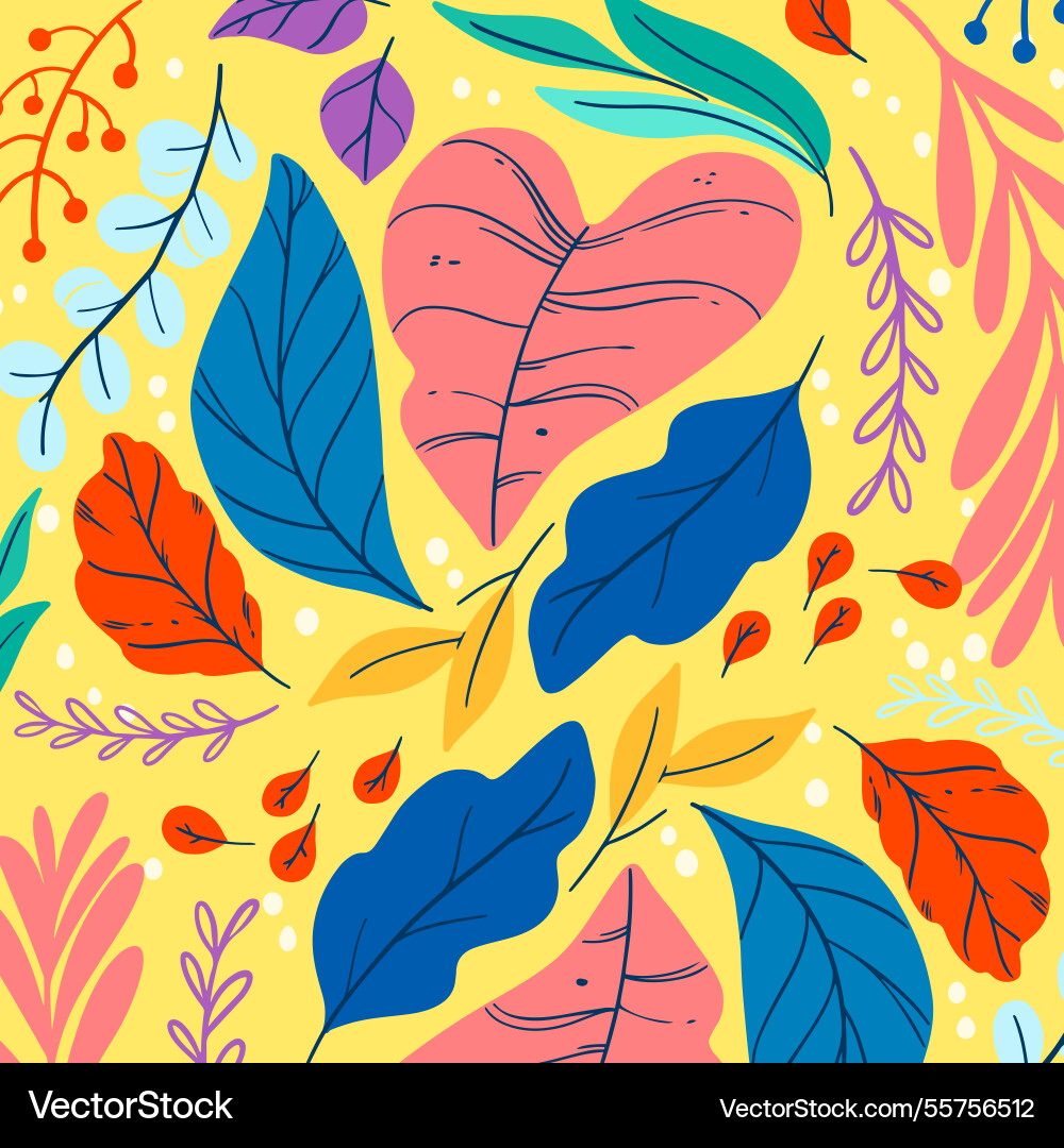 Colorful hand drawn leaves background Royalty Free Vector