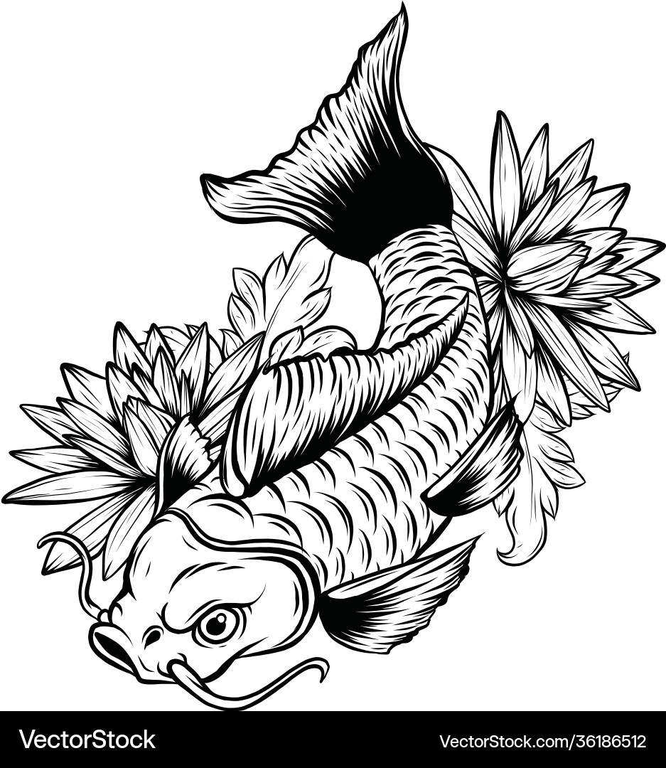 Drawn chinese fish swimming in water Royalty Free Vector