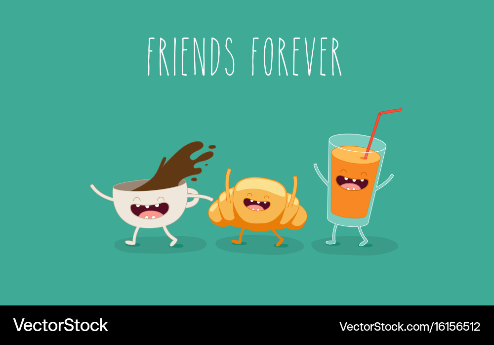 Funny breakfast set comic characters Royalty Free Vector
