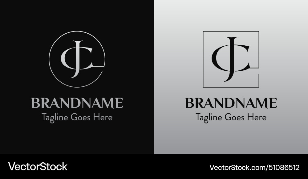Letters cj in circle and square logo set Vector Image