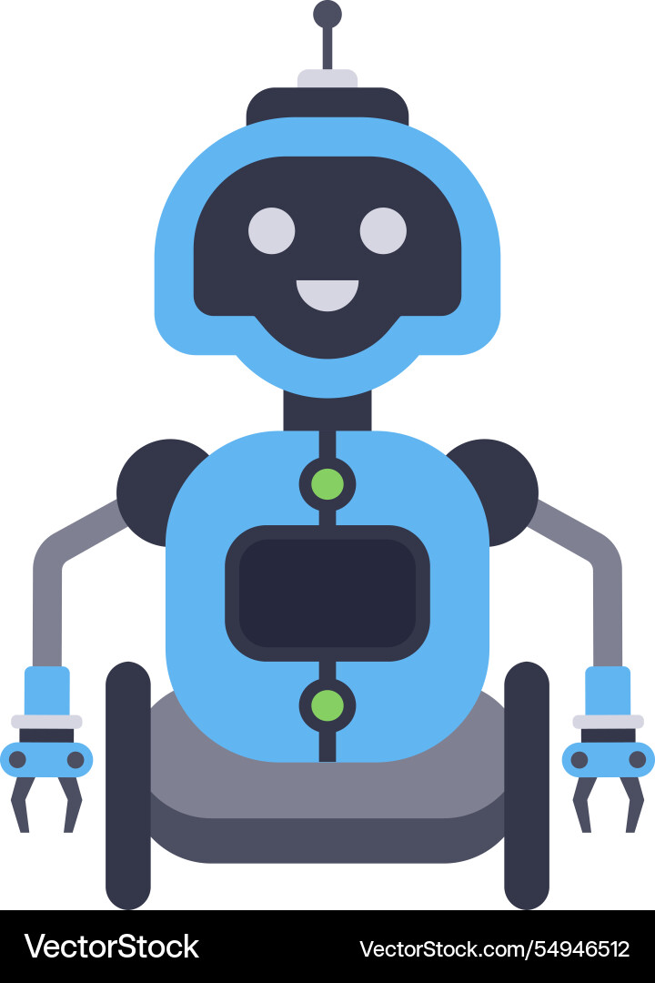Modern blue robot with wheels grippers Royalty Free Vector