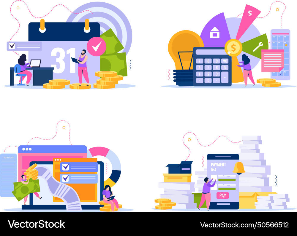 Monthly payments compositions set Royalty Free Vector Image