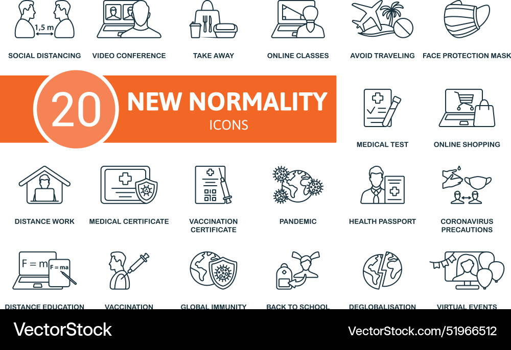 New normality thin line icon set social Royalty Free Vector