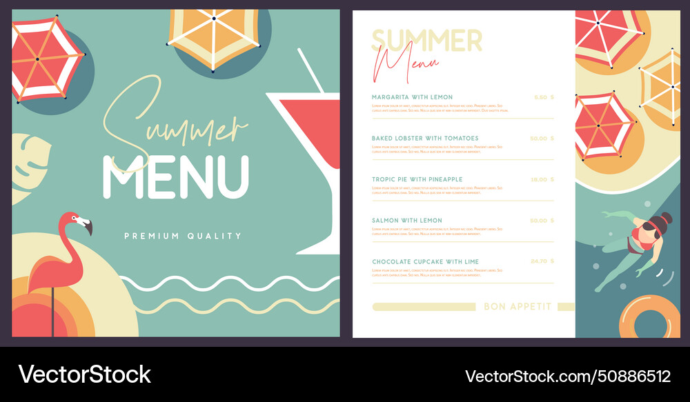 Retro summer restaurant menu design with cocktail Vector Image
