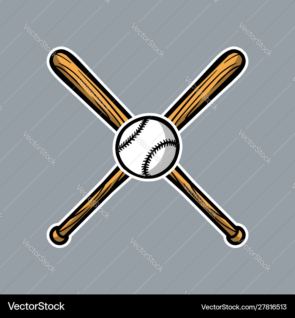 Baseball bat cross with ball logo icon asset Vector Image