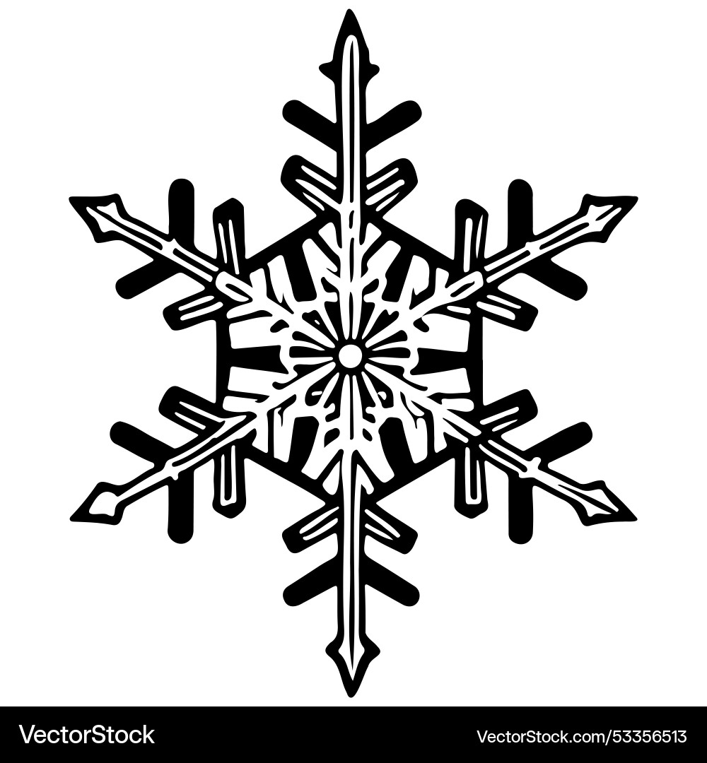 Cartoon snowflake drawing black line isolated Vector Image