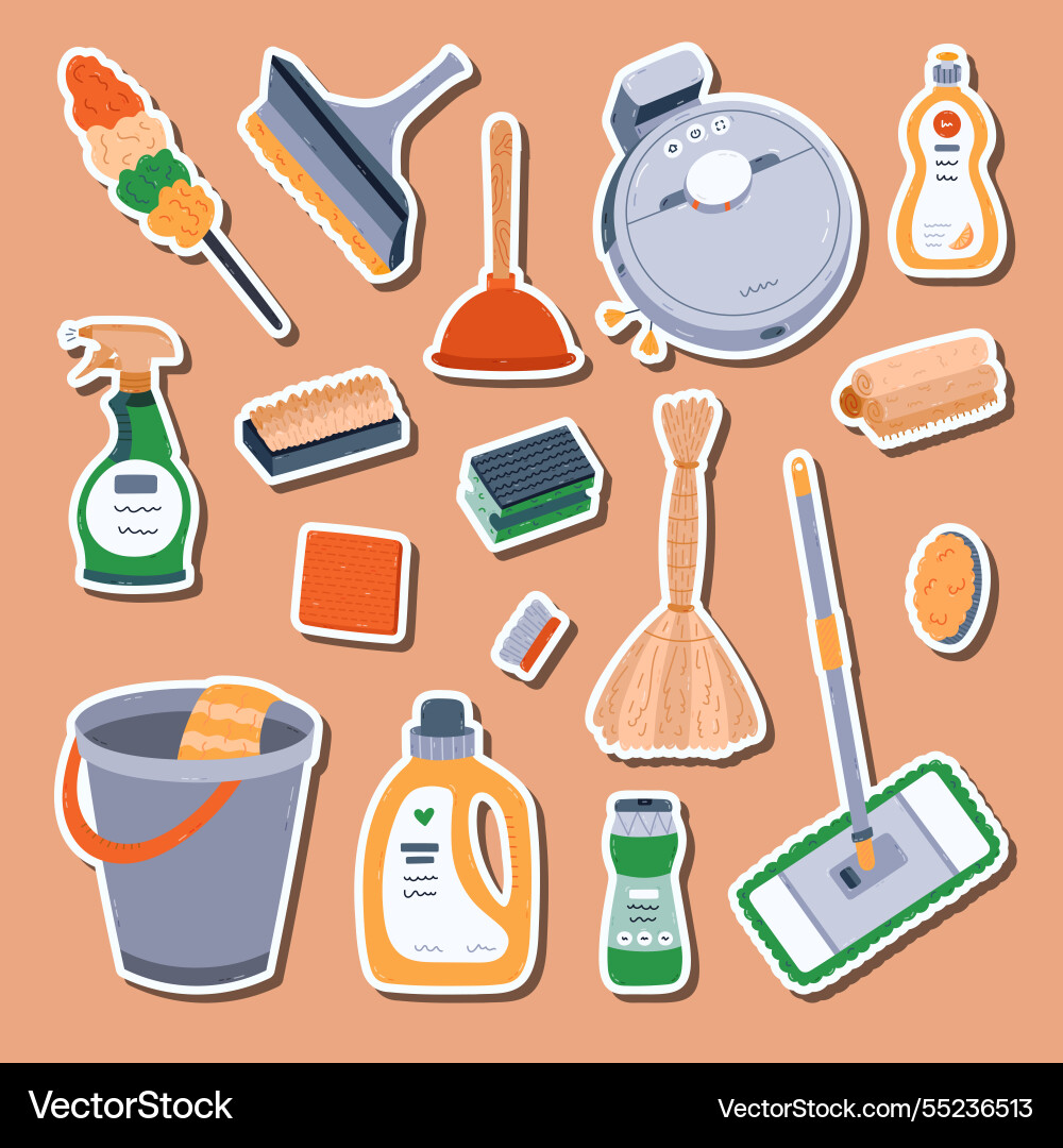 Lovely cartoon housekeeping sticker set Royalty Free Vector