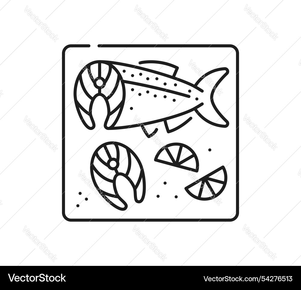 Salmon fish meat preparation thin line icon Vector Image