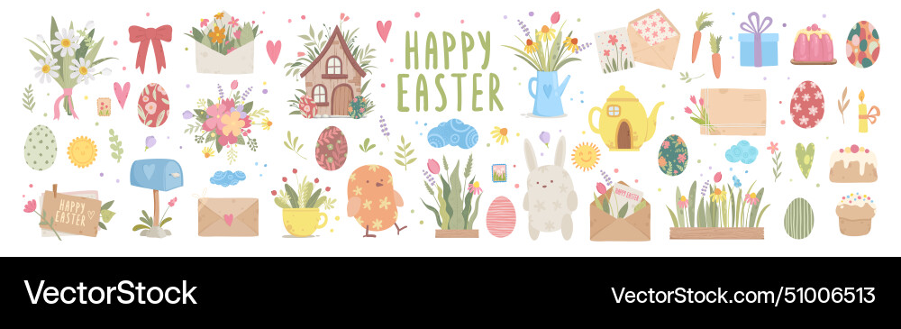 Set of easter design elements eggs chicken Vector Image