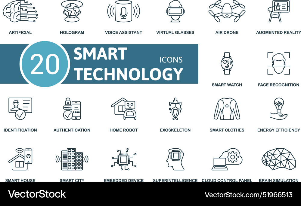 Smart technology thin line icon set artificial Vector Image