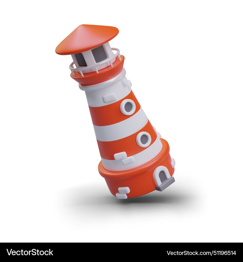 3d lighthouse in inclined position cute building Vector Image