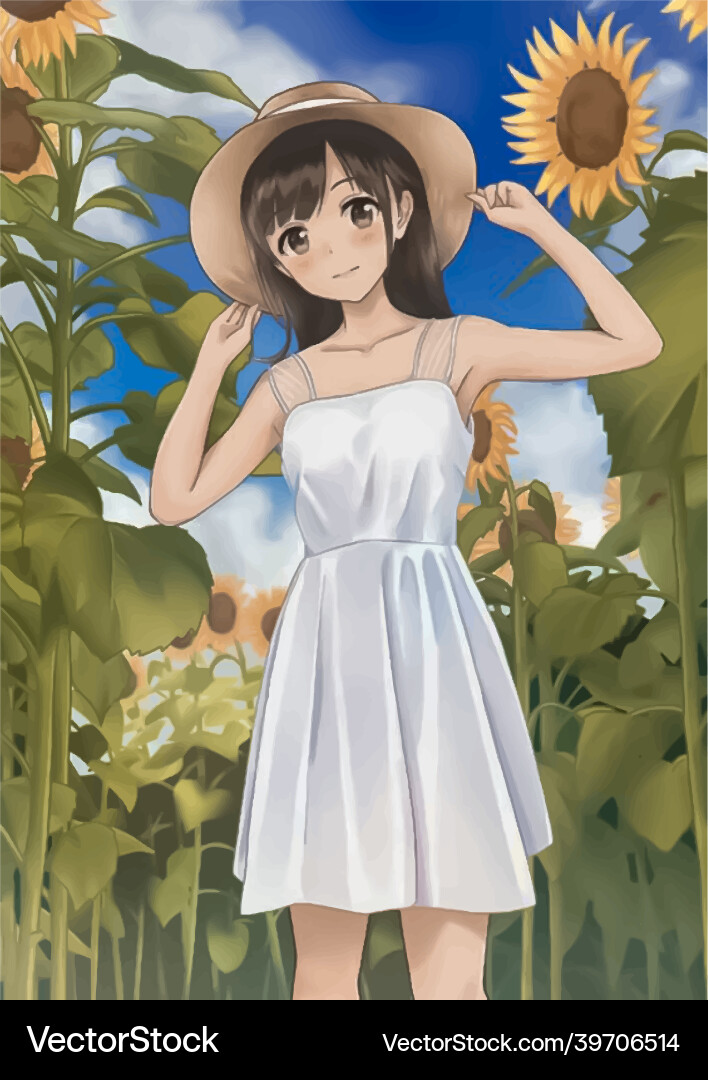 Cute anime girl in a hat on background Royalty Free Vector
