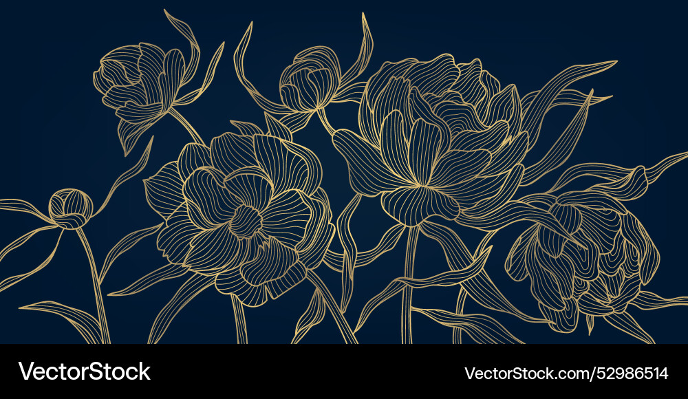 Gold on blue line flower pattern luxury Royalty Free Vector