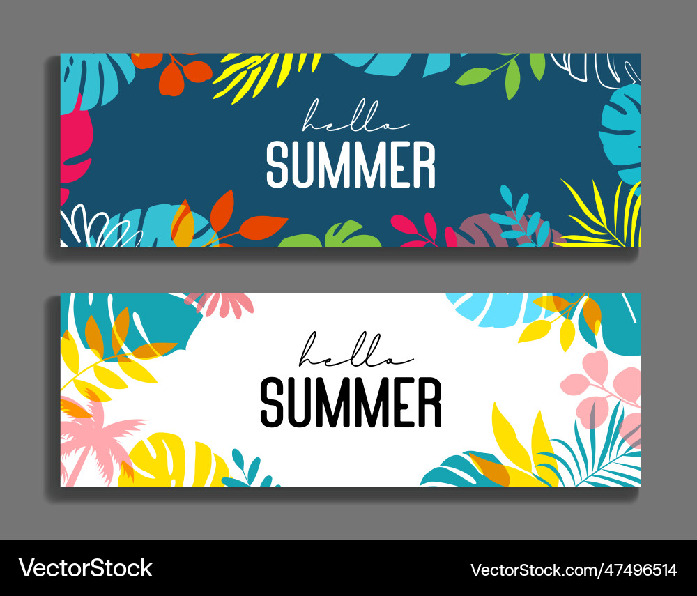 Hello summer tropical with plants and leaf Vector Image