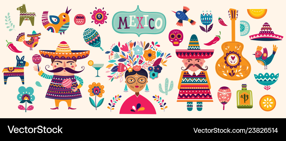 Mexican collection Royalty Free Vector Image - VectorStock