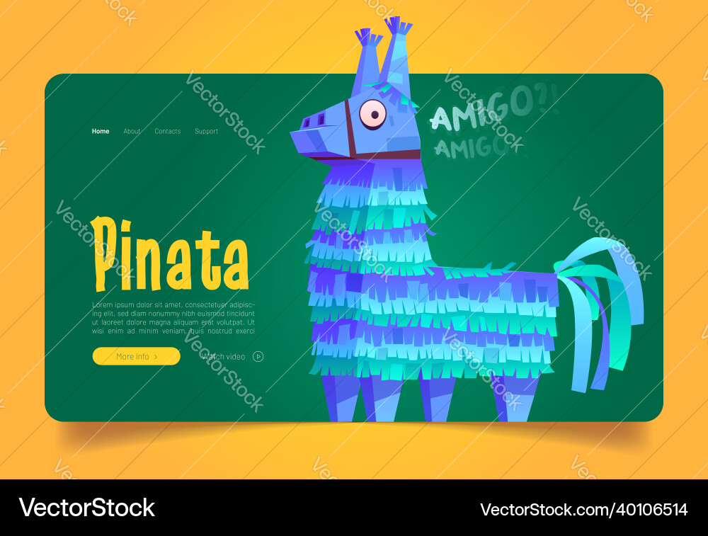 Pinata banner with cute blue donkey toy Royalty Free Vector