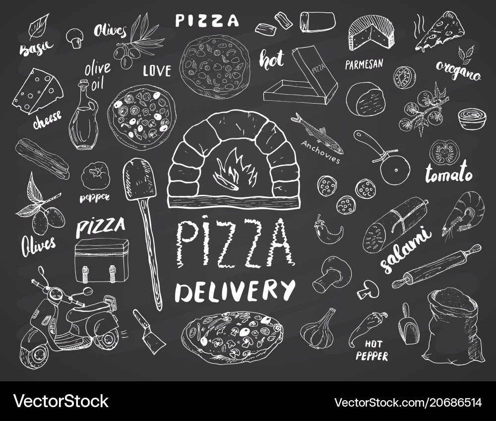 Pizza menu hand drawn sketch set Royalty Free Vector Image