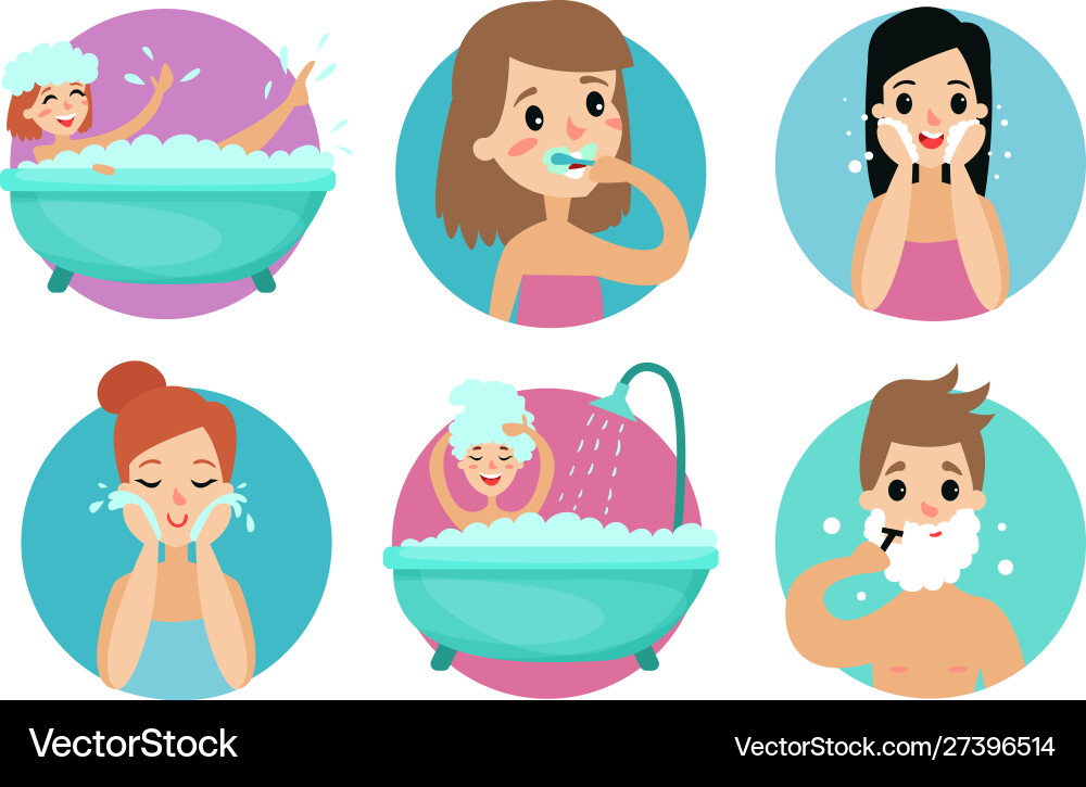 Routine hygiene procedures in the bathroom Vector Image