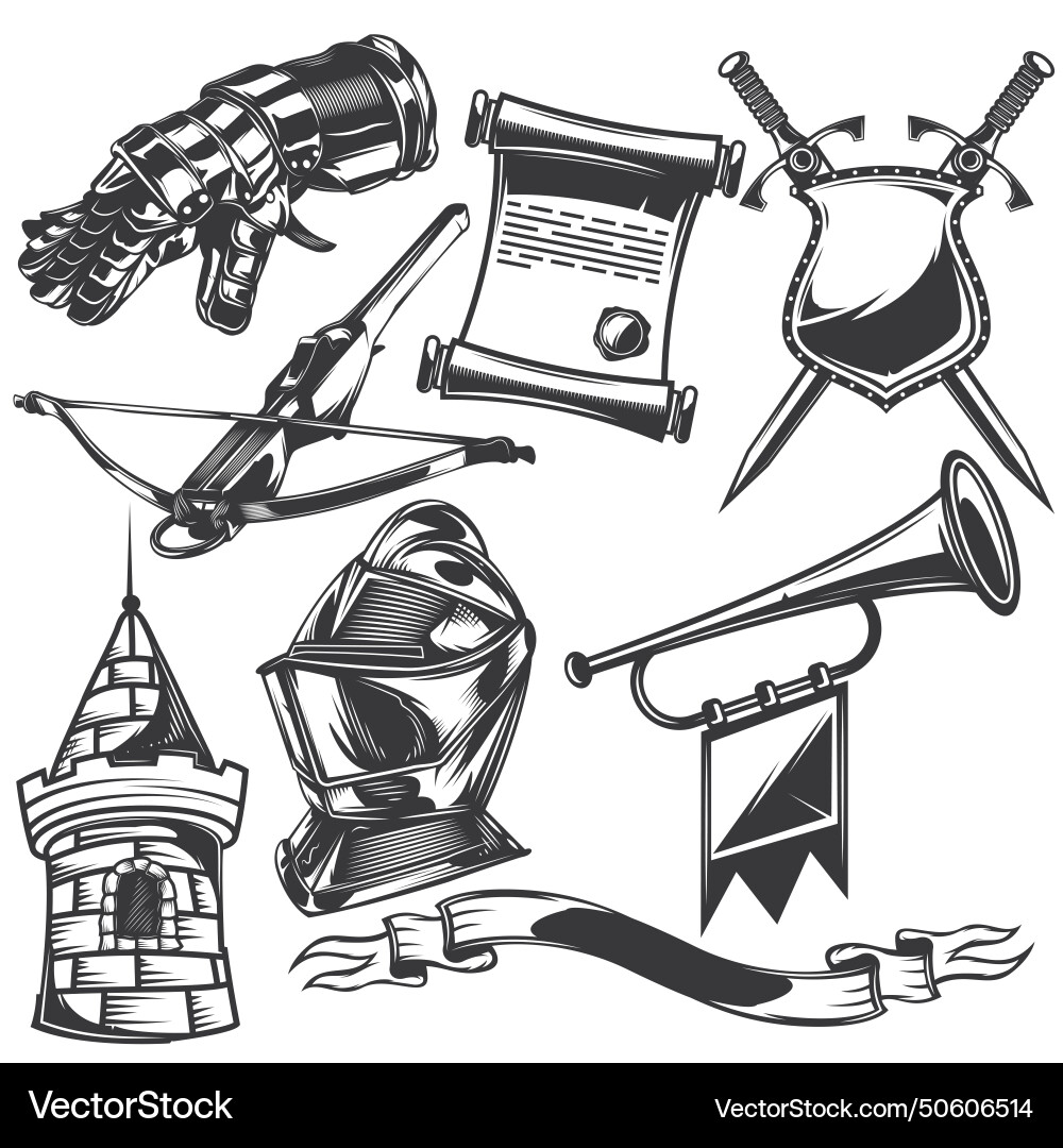 Set of knight elements for creating your own Vector Image