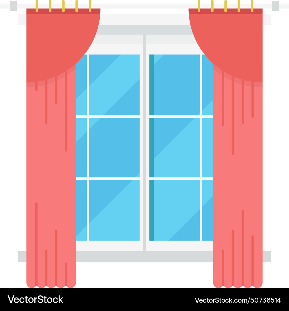 Window frame with pink curtains cartoon interior Vector Image