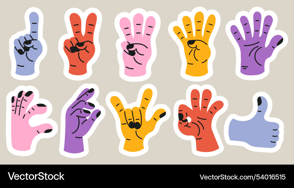 Collection of gesture signs from human hands Vector Image