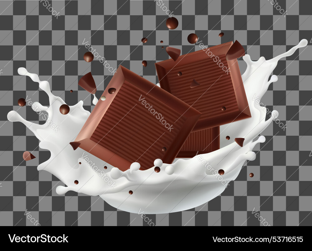 Dark chocolate bar with cream splashing Royalty Free Vector