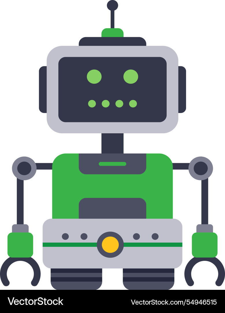 Green and grey friendly robot standing still Vector Image