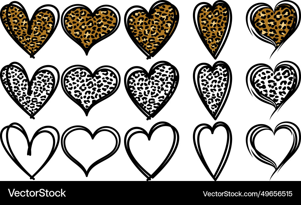 Hand-drawn leopard heart cheetah double hearts Vector Image