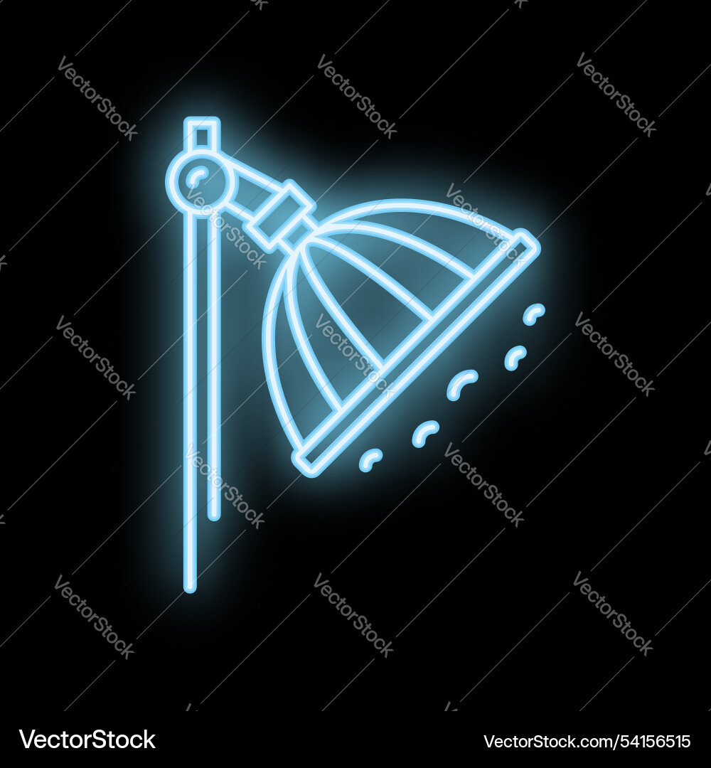 Neon shower head glowing blue on dark background Vector Image
