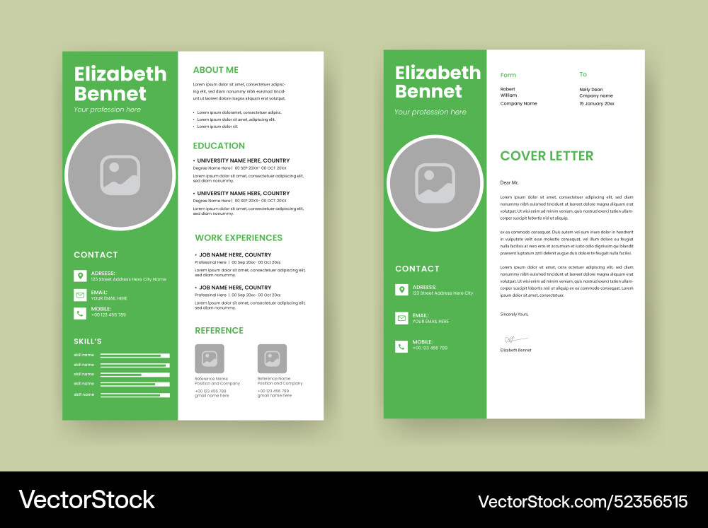 Resume and cover letter layout set template Vector Image