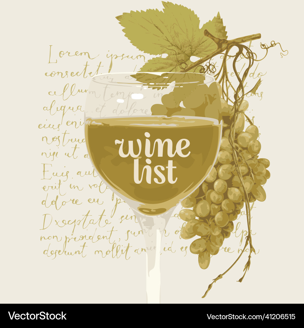 Wine list with wineglass grape and lorem ipsum Vector Image