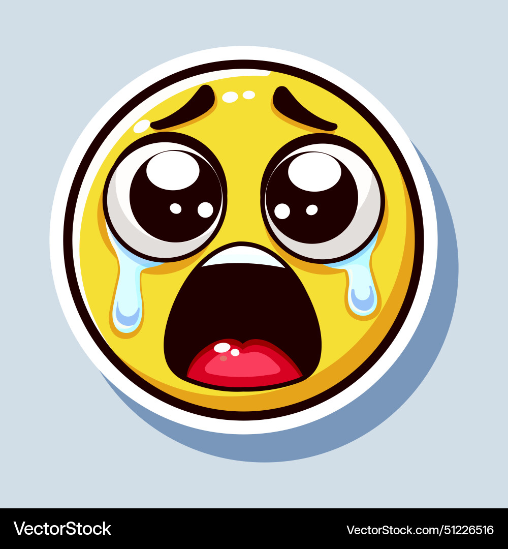 A yellow crying emoji with a sad expression tears Vector Image