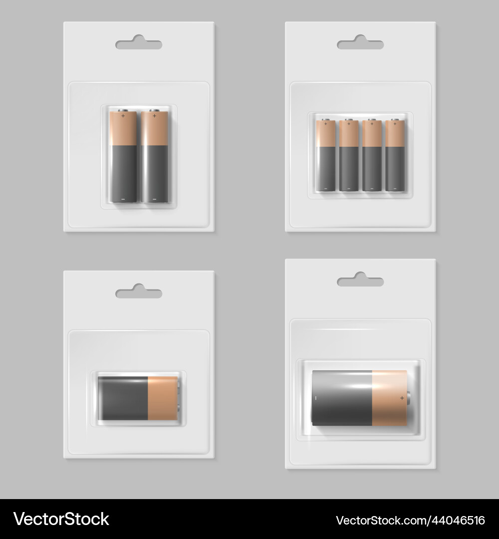 Aa batteries in plastic pack set realistic Vector Image