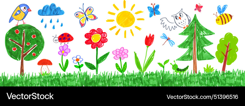 Child drawing of summer landscape – Royalty-Free Vector | VectorStock