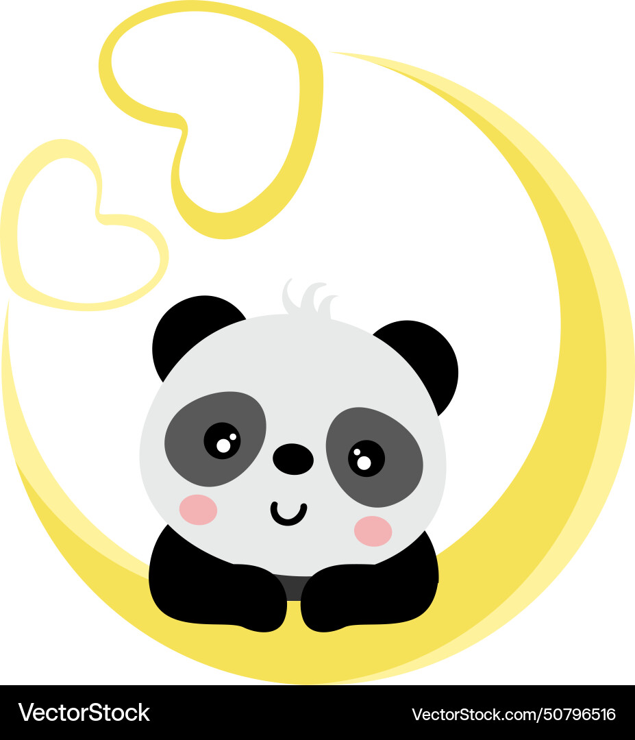 Cute panda on moon with hearts Royalty Free Vector Image
