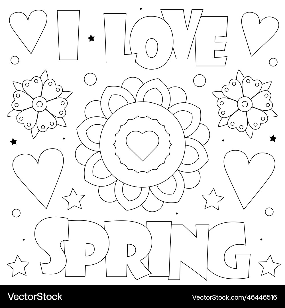 I love spring coloring page – Royalty-Free Vector | VectorStock