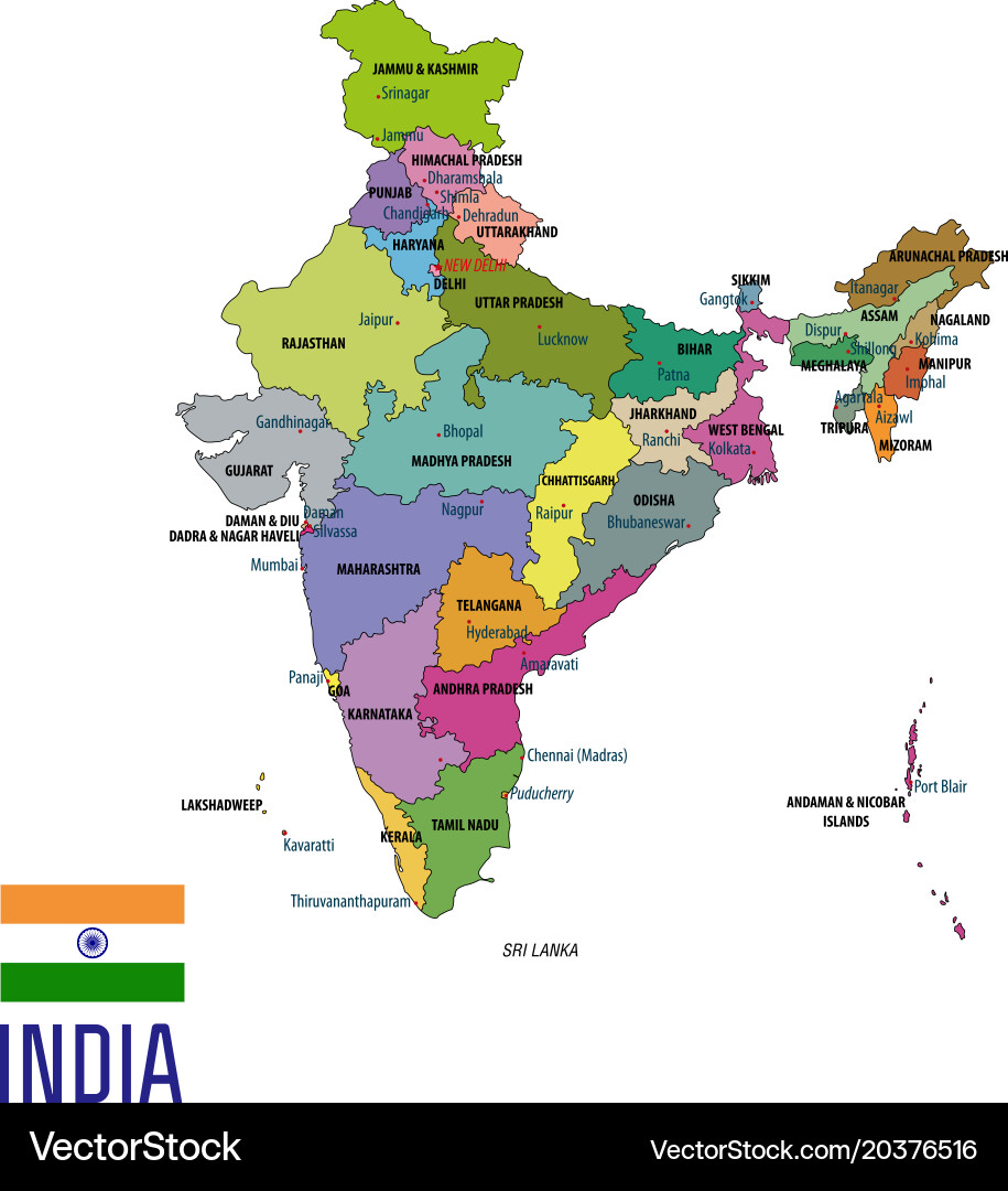 Political Map Of India Royalty Free Vector Image