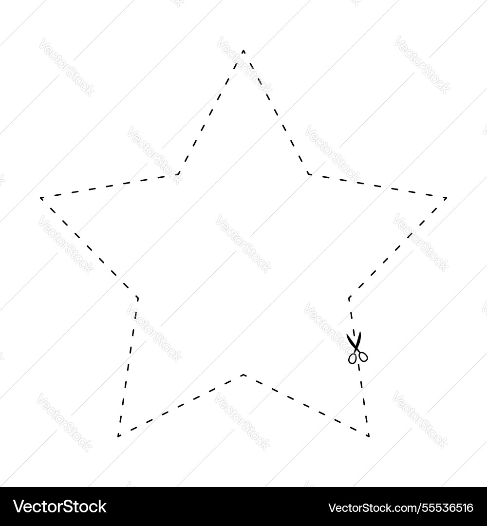 Scissors on dashed line star shape dash Royalty Free Vector