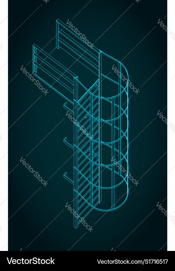 Fire escape isometric blueprint Royalty Free Vector Image