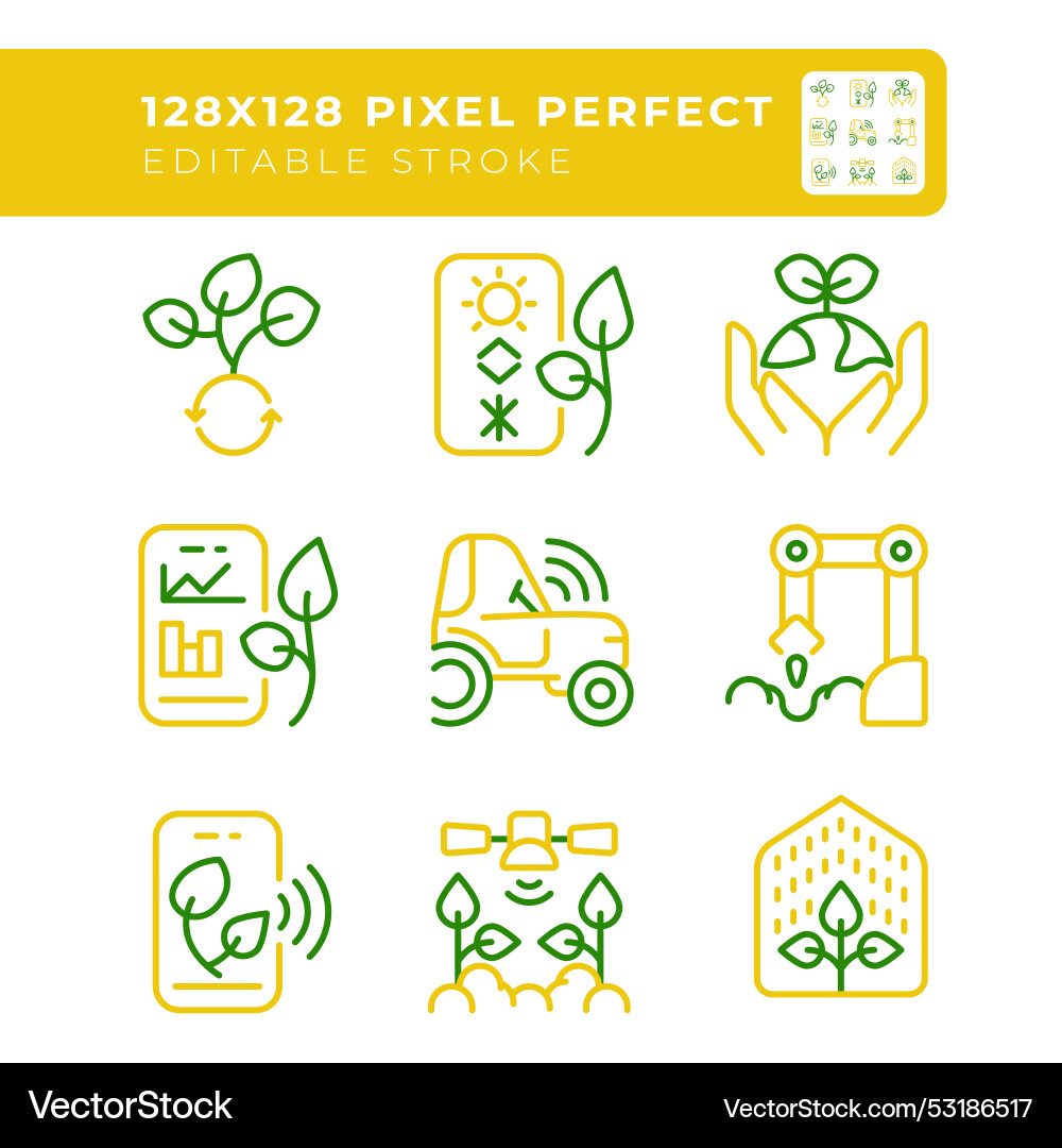 Future farming two color line icons set Royalty Free Vector