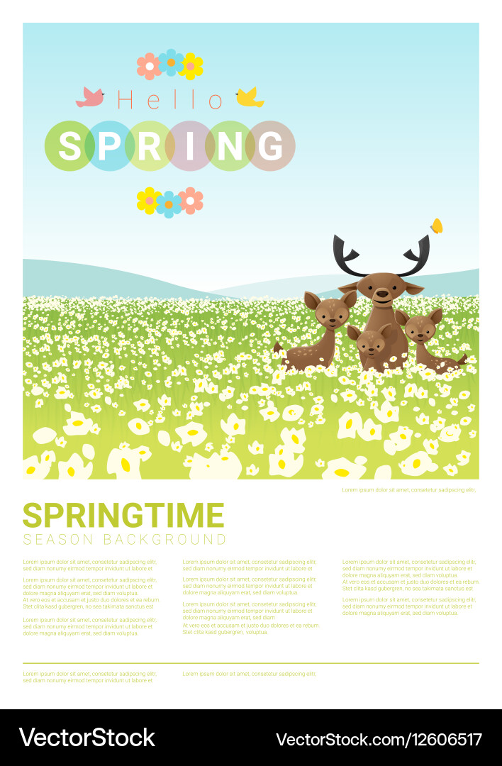 Hello spring landscape background with deer family