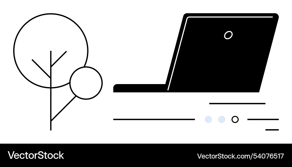 Minimalistic design of a laptop with abstract tree
