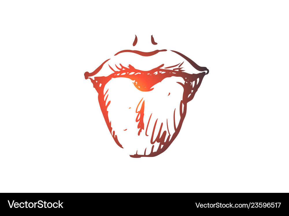 Taste tongue sense lick lips concept hand Vector Image